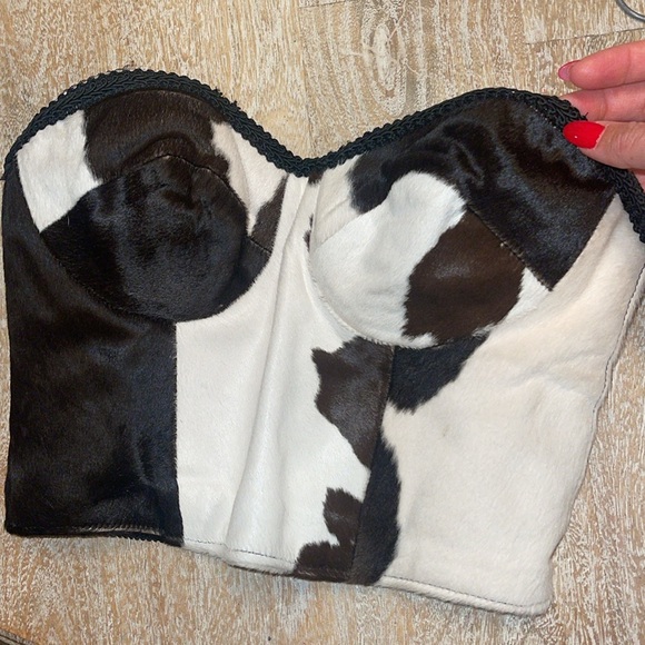 Vintage | Tops | Cow Print Leather Suede Vintage Designer Bustier ...